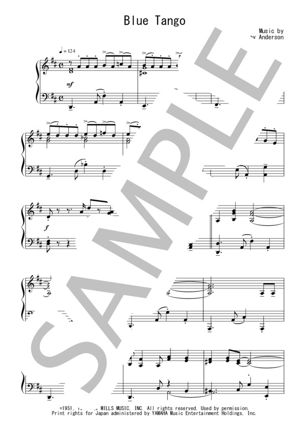 【楽譜】Blue Tango ：ルロイ・アンダーソン / ルロイ・アンダーソン (ピアノソロ / 中級) - Piascore 楽譜ストア