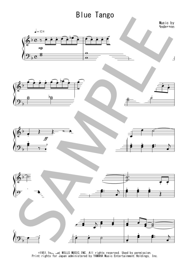 【楽譜】Blue Tango ：ルロイ・アンダーソン / ルロイ・アンダーソン (ピアノソロ / 初級) - Piascore 楽譜ストア