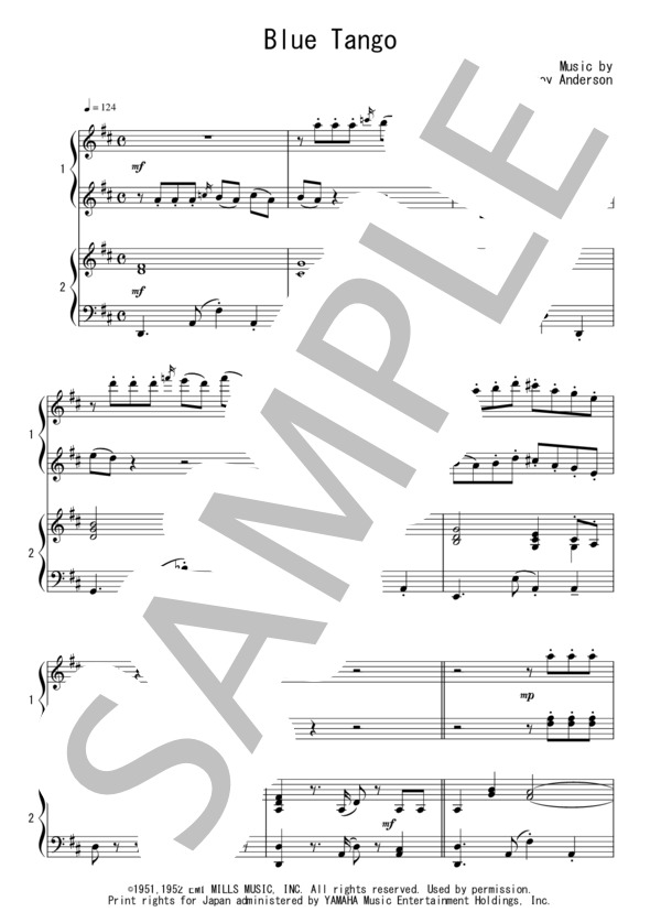 【楽譜】Blue Tango 連弾 中級 ：ルロイ・アンダーソン / ルロイ・アンダーソン (ピアノ連弾 / 中級) - Piascore 楽譜ストア
