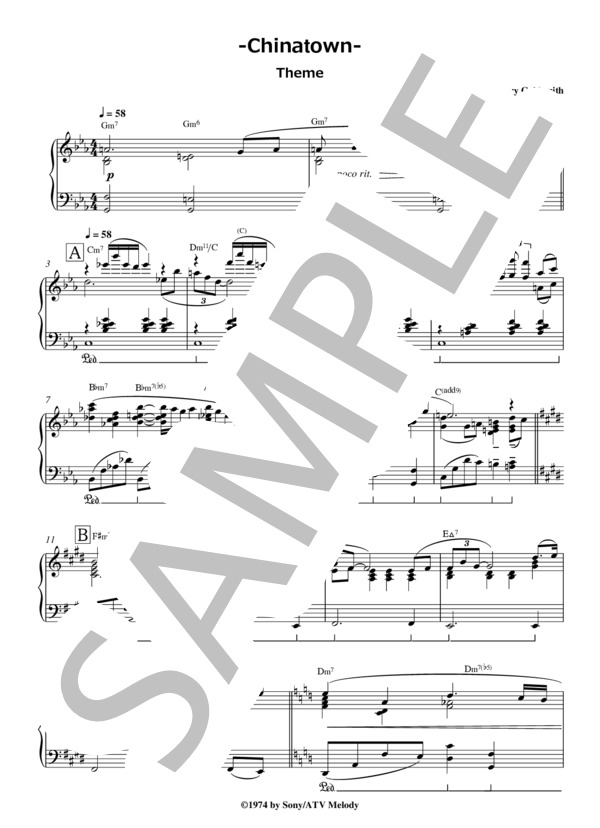 【楽譜】『CHINATOWN-THEME』 ジェリー・ゴールドスミス / TERENCE・BLANCHARD (ピアノソロ / 中〜上級 ...